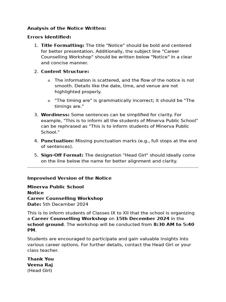 Notice Formatting and Clarity Guide | PDF
