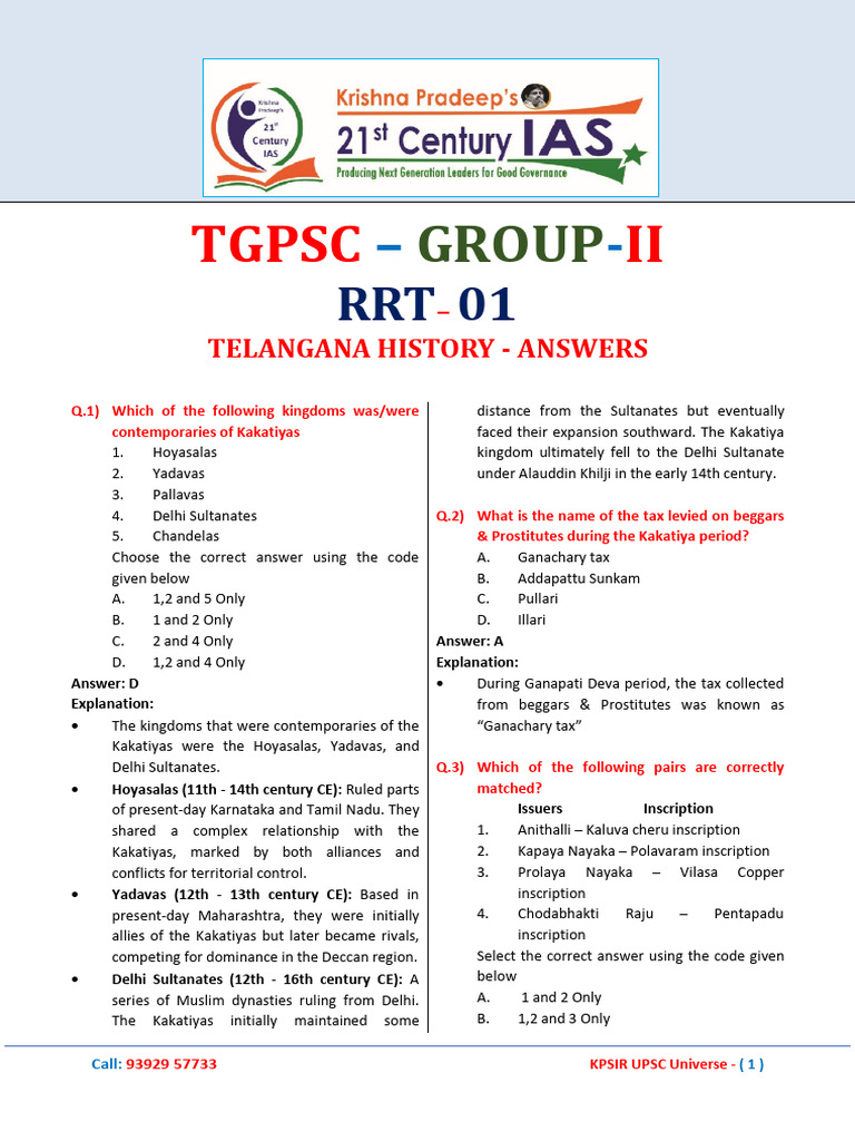 RRT Test 1 Additional Telangana History 50Q EM | PDF