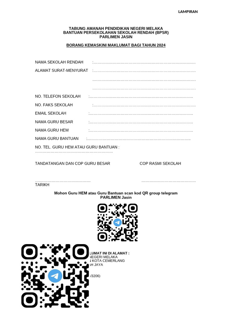 Borang Kemaskini Bpsr 2024 - Jasin | PDF