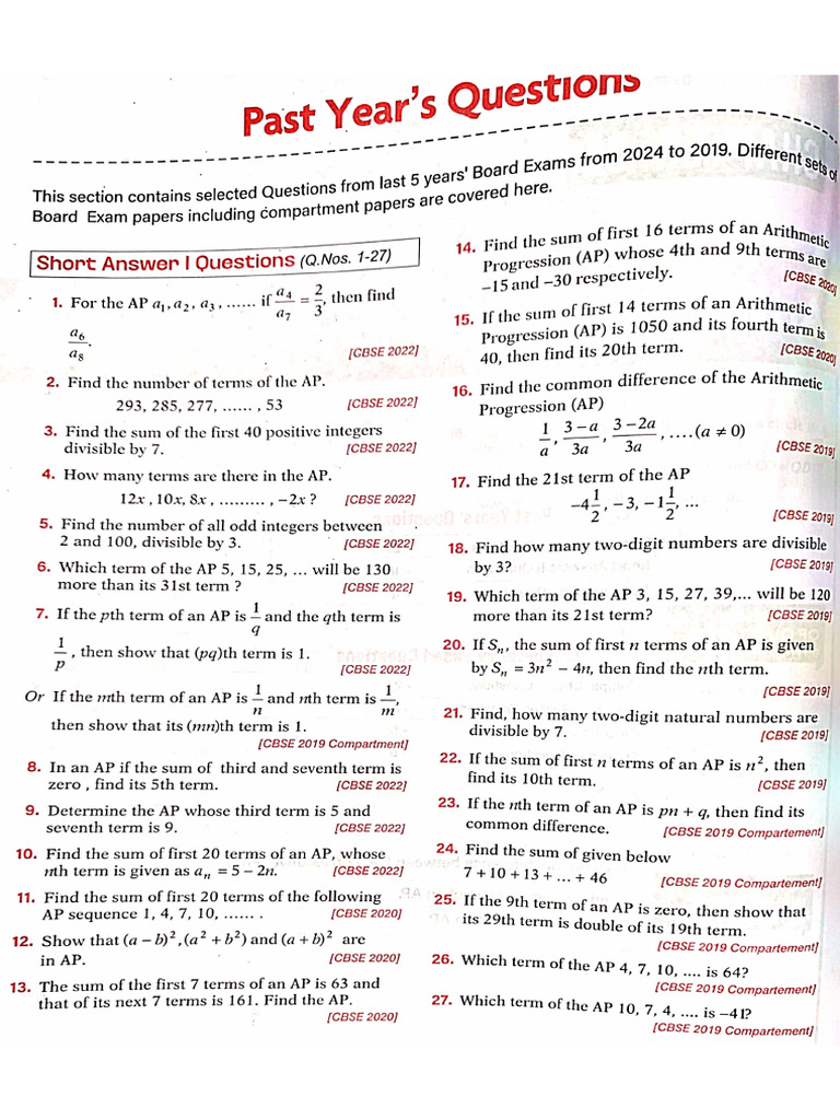 Pyqs of Ap Class 10 | PDF