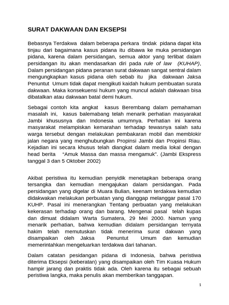 SURAT DAKWAAN DAN EKSEPSI | PDF