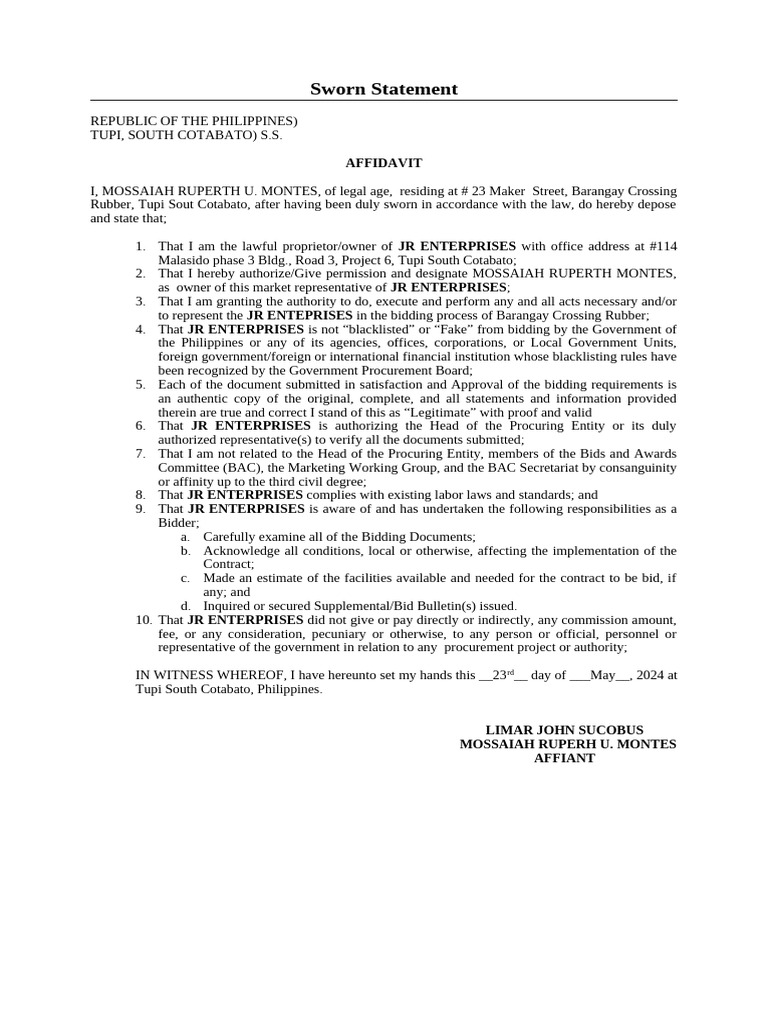 482563688-Sworn-Statement Montes Yesss | PDF | Affidavit | Justice