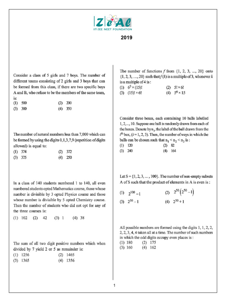 Previous Year Question Bank Permutation and Combination | PDF | Numbers | Mathematics