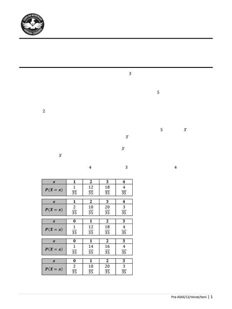 Latihan Pra Asas Ganjil Math Lanjut Kelas 12 2024-2025 | PDF