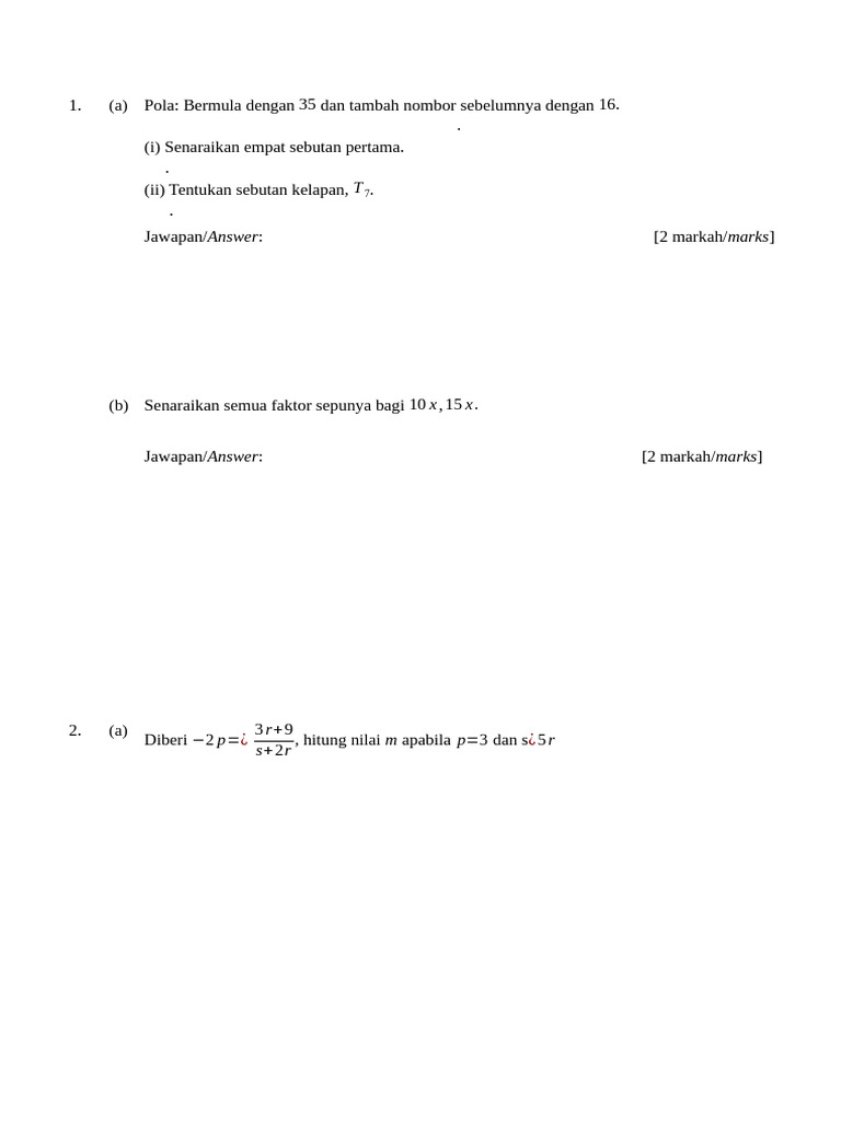 ulangkaji MATH ting 2 | PDF