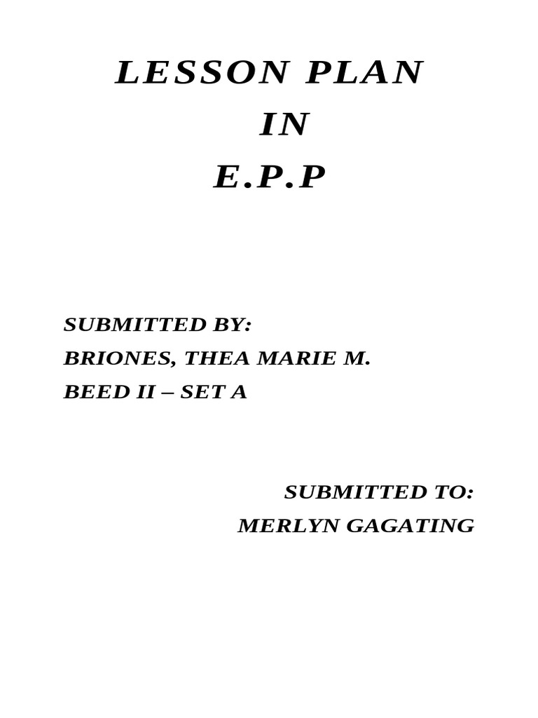 LESSON PLAN IN EPP | PDF | Lesson Plan