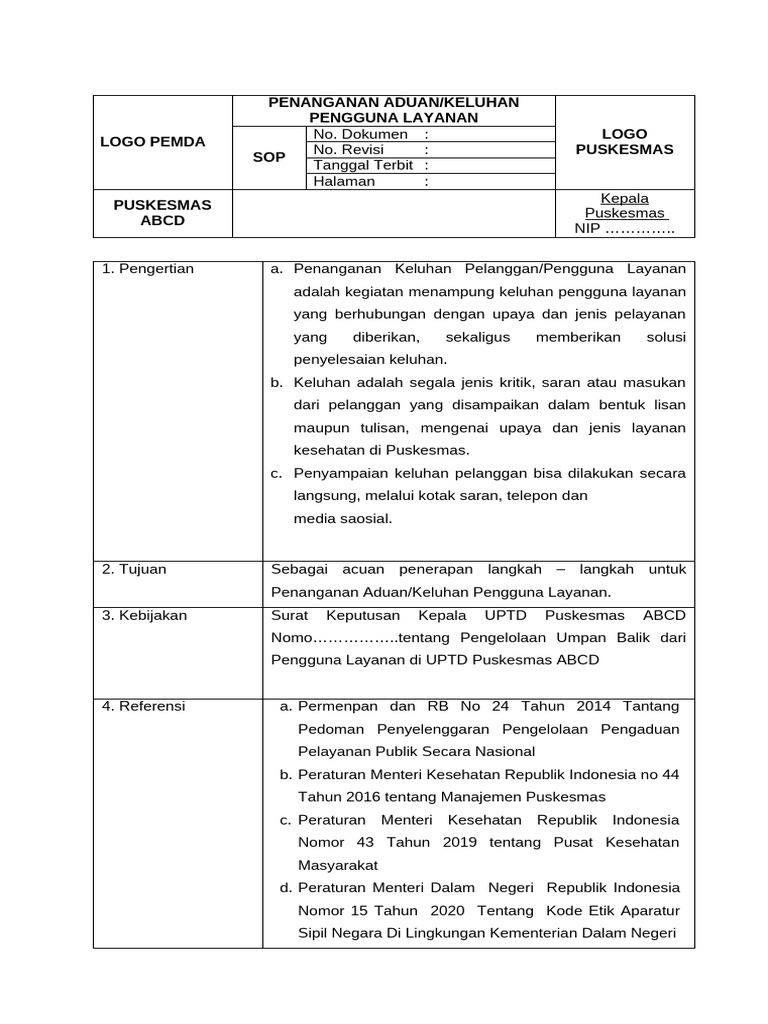 1124 Sop Penanganan Aduan Pengguna Layanan | PDF