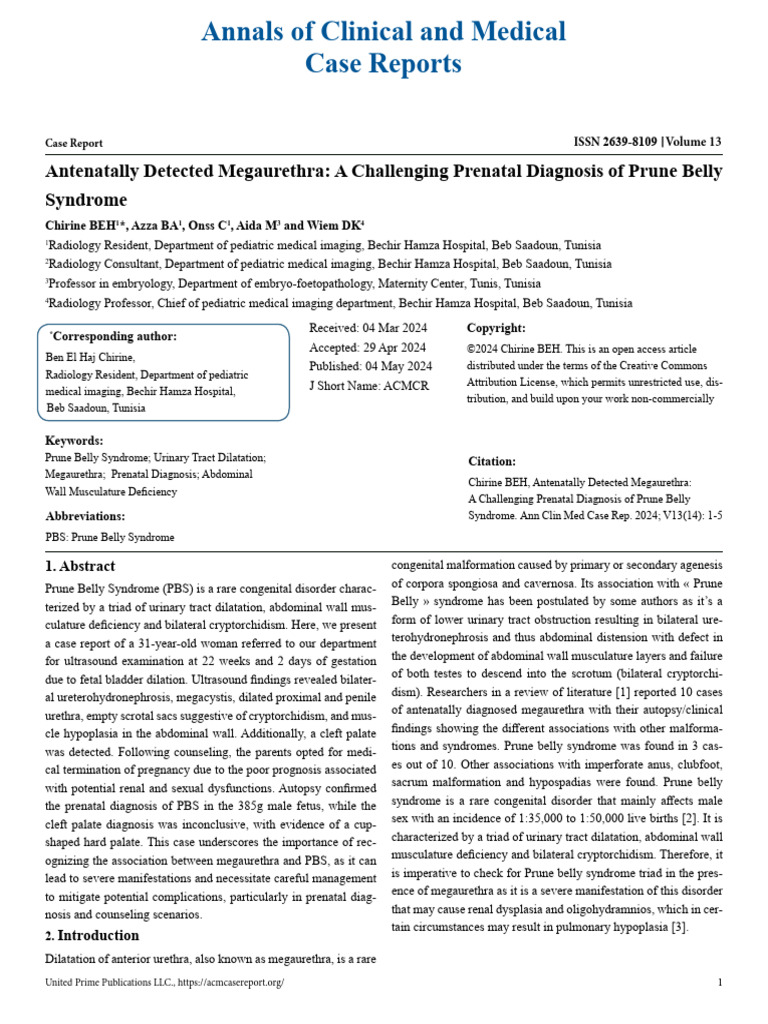 Antenatally Detected Megaurethra: A Challenging Prenatal Diagnosis of ...
