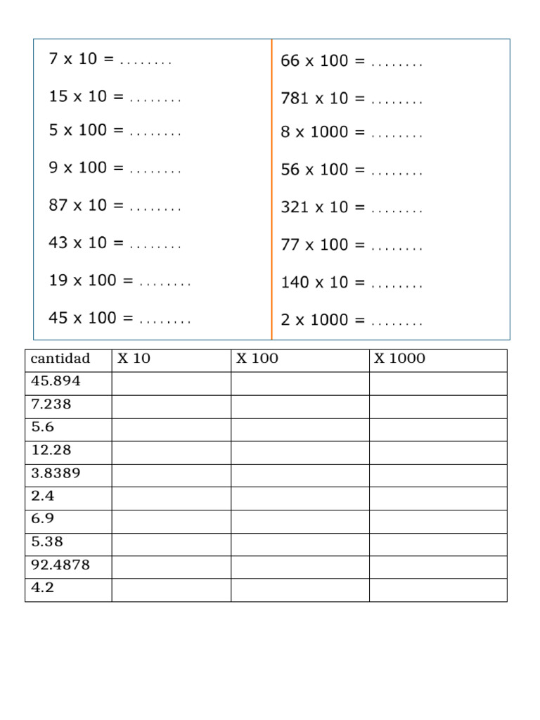 Camtidad X 10, 100 y 1000 | PDF