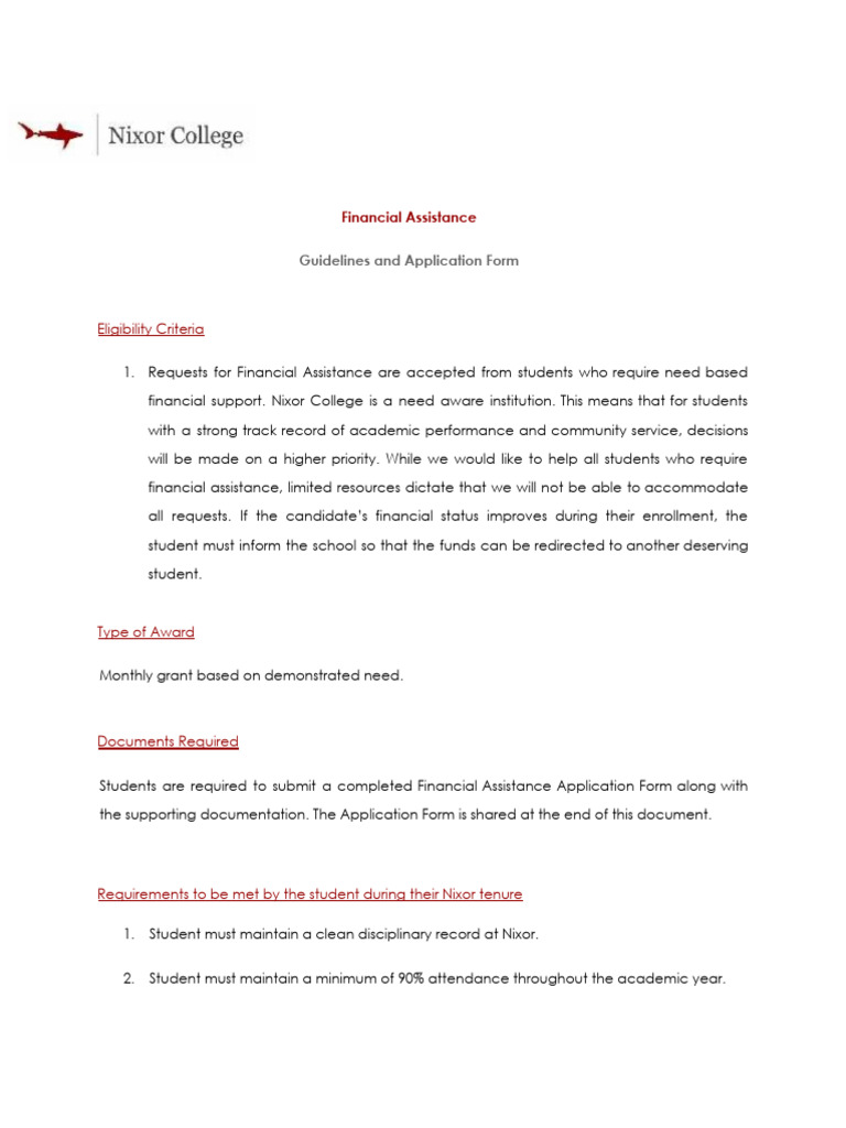 Financial Assistance - Application Form | PDF
