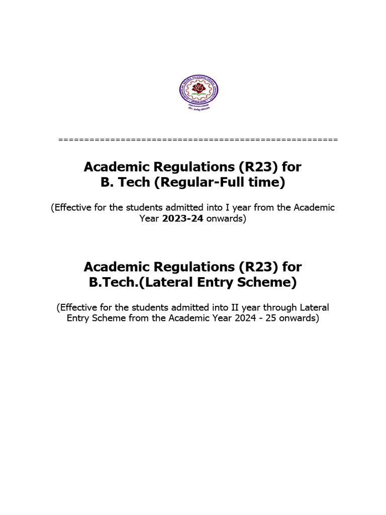 12.JNTUGV-UG-B.Tech.- CSE R23 Regulations | PDF | Academic Degree ...