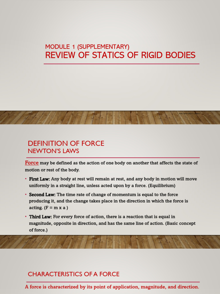 Module 1. Supplementary (Review of Statics of Rigid Bodies) | PDF | Force | Rotation