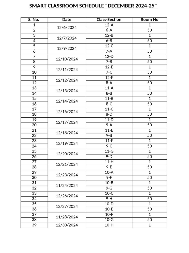 December 2024-25 Smart Classroom Schedule | PDF