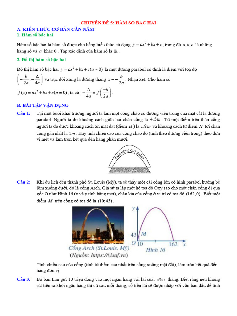 Chuyen de Toan Thuc Te Ham So Bac Hai Va Do Thi Mon Toan 10 | PDF