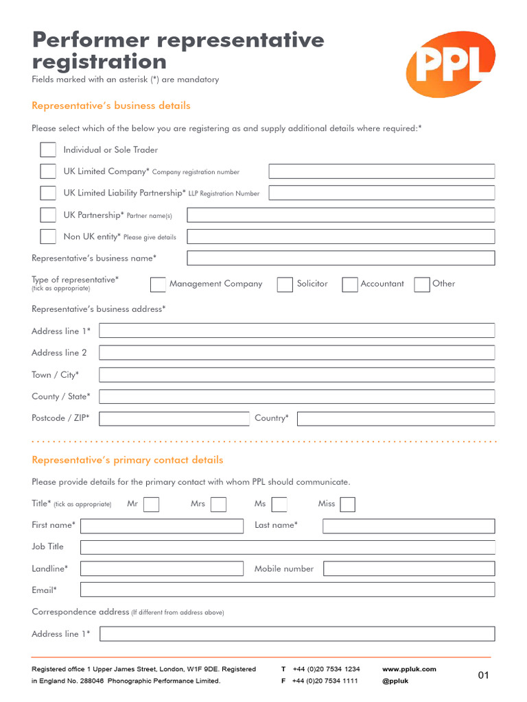 Performer Representative Registration Form | PDF | Limited Liability ...