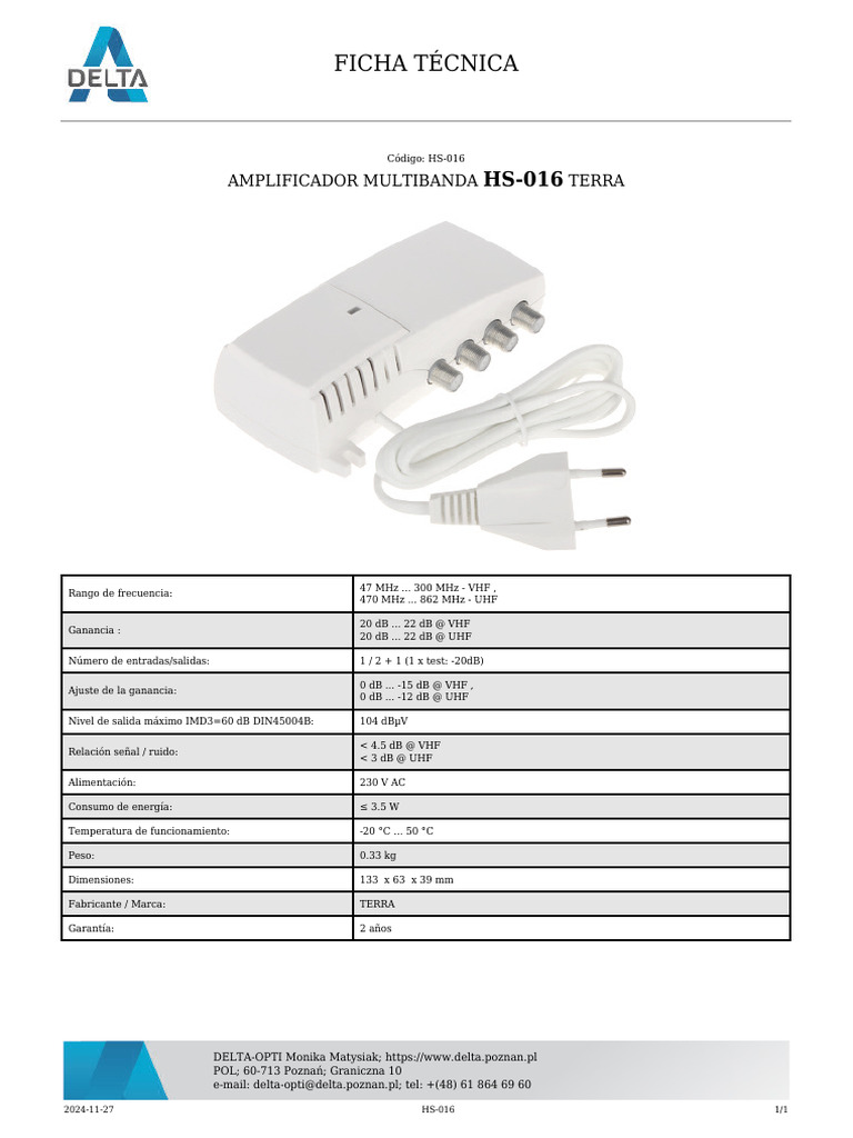 Delta-Opti Datasheet-HS-016 | PDF