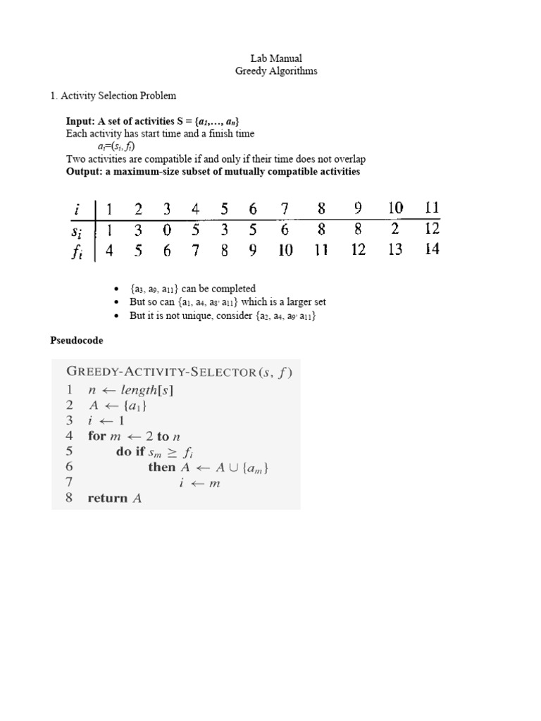 Greedy Algorithm_Lab Manual | PDF Greedy Algorithm_Lab Manual | PDF