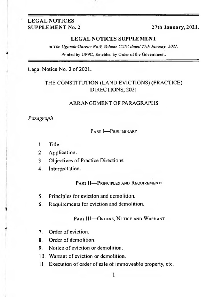 Constitution Land Evictions Practice Directions 2021 | PDF | Eviction ...
