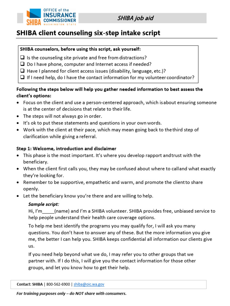 Client Counseling Six Step Intake Script | PDF | Medicare (United States)