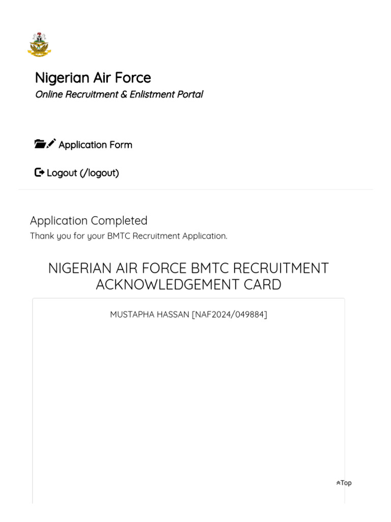 Nigerian Air Force: Application Completed | PDF