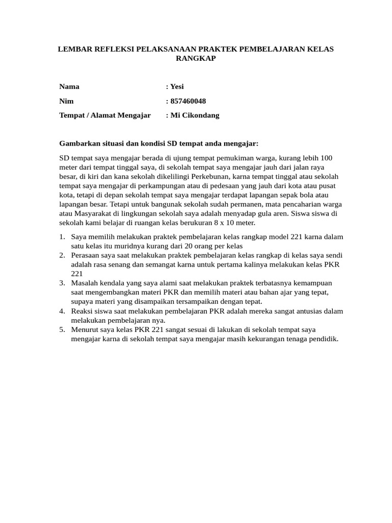 Lembar Refleksi PKR | PDF