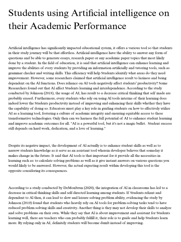 AI's Impact on Student Performance | PDF | Intelligence (AI ...