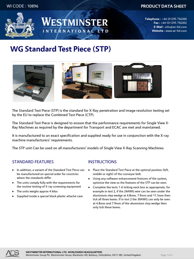 WG X Ray Machine Standard Test Piece STP | PDF | Regulatory Compliance