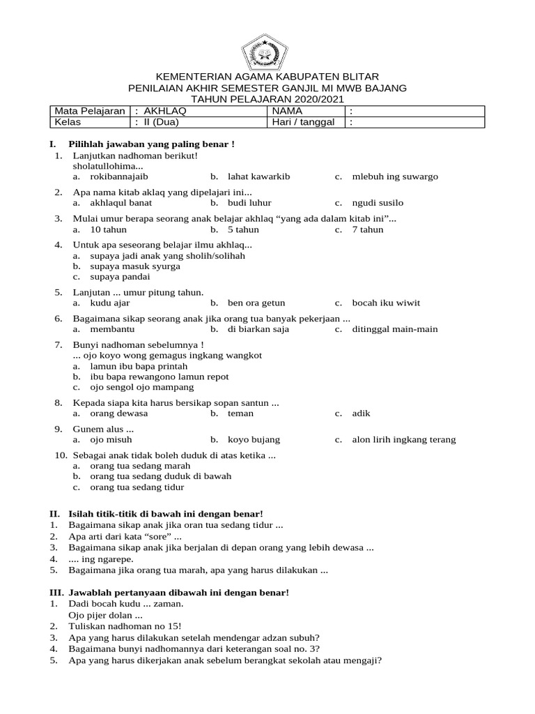 Akhlaq Kelas 2 | PDF