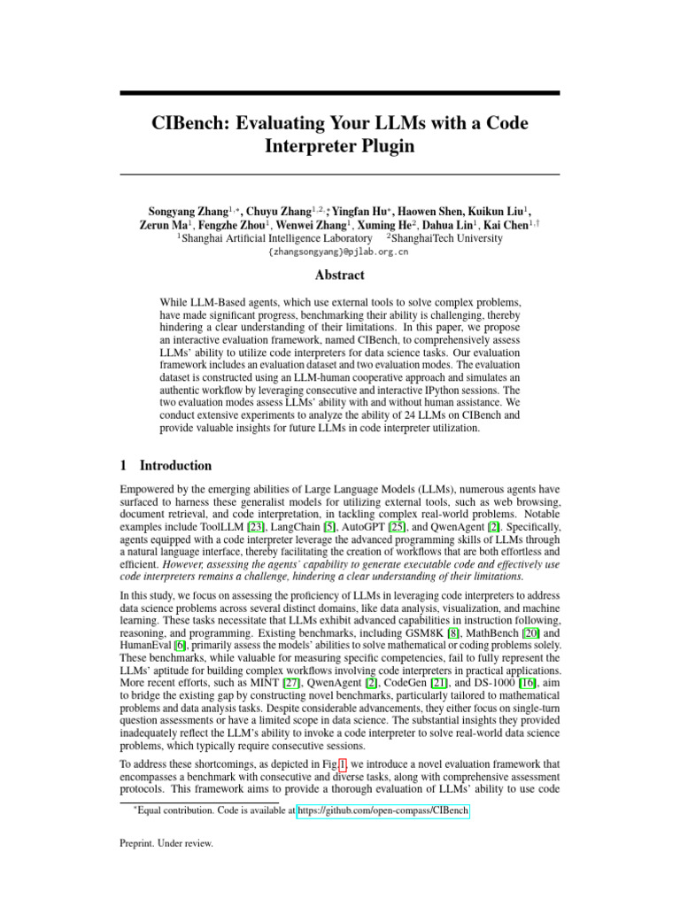 CIBench Evaluating Your LLMs With A Code Interpret | PDF | Data Science | Evaluation