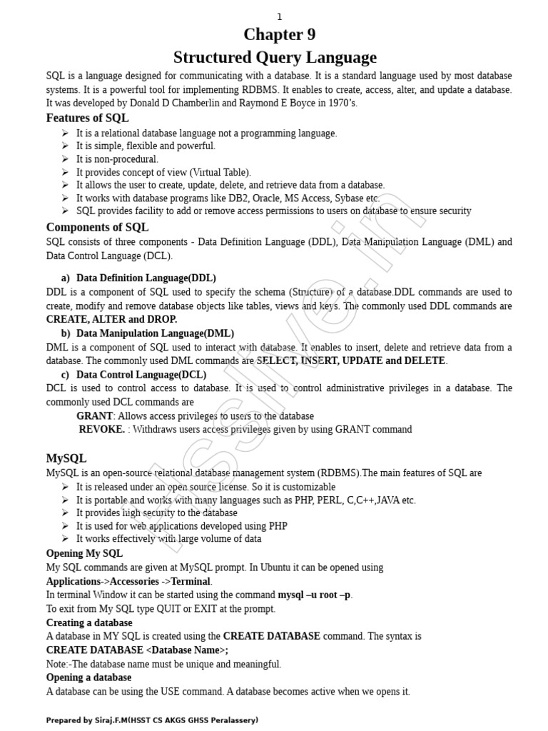 Hsslive-xii-ca-Chapter 9-Structured Query Language | PDF