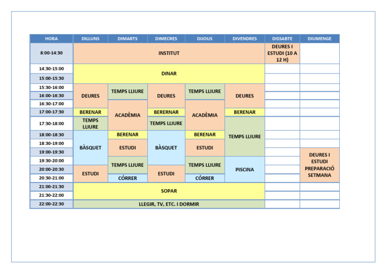 Horari Planificació estudi-EXEMPLE | PDF