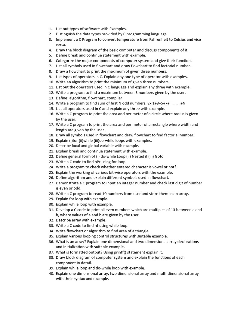 Mid_Important_Ques_PPS | PDF | Control Flow | Computer Program Mid_Important_Ques_PPS | PDF | Control Flow | Computer Program