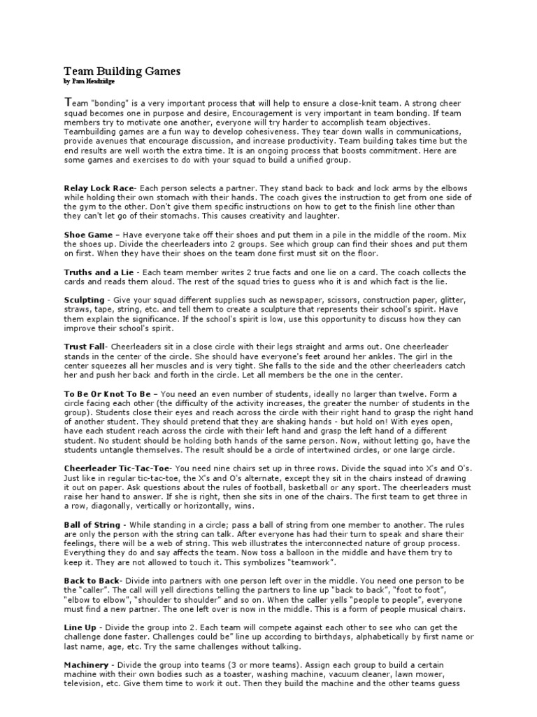 Team Building Games | PDF | Cheerleading | Team Building
