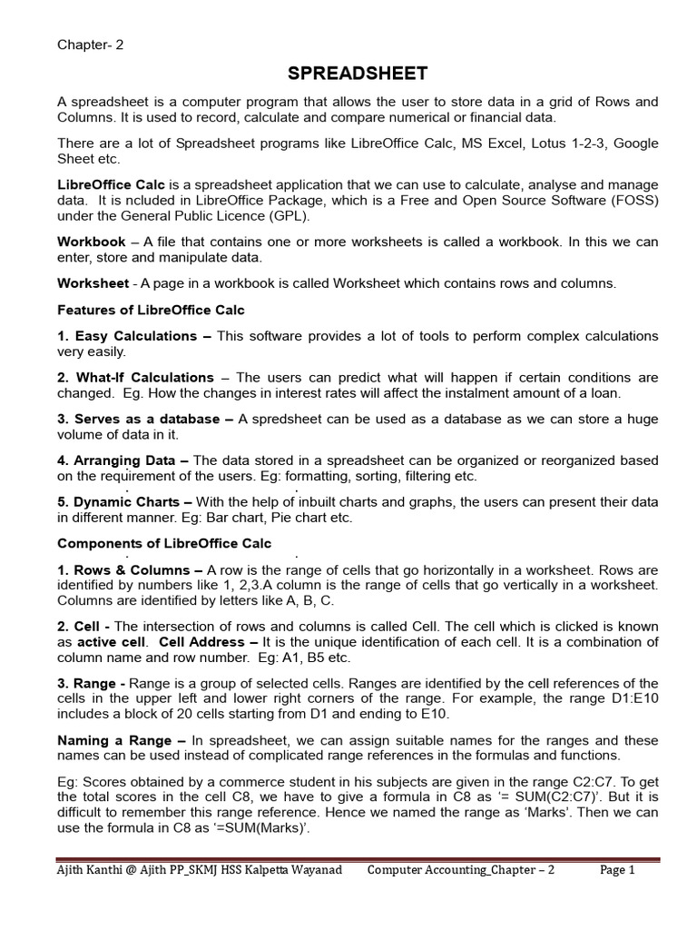 Ch - 2 Spreadsheet | PDF | Spreadsheet | Worksheet