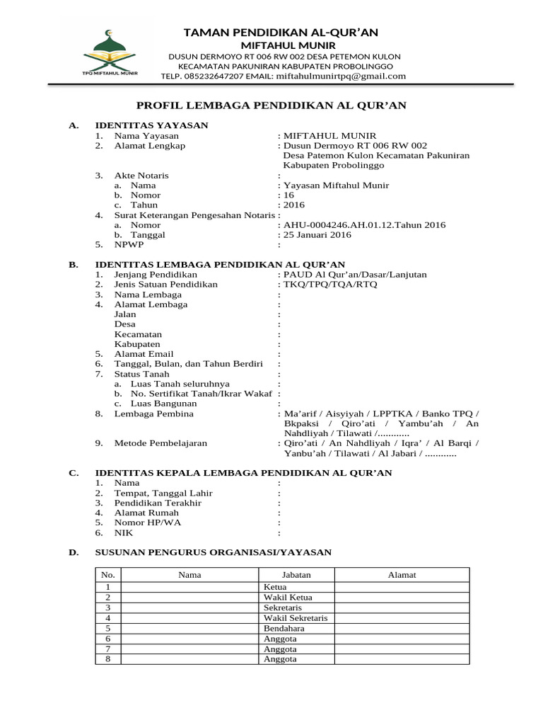 Profil TPQ Miftahul Munirr | PDF