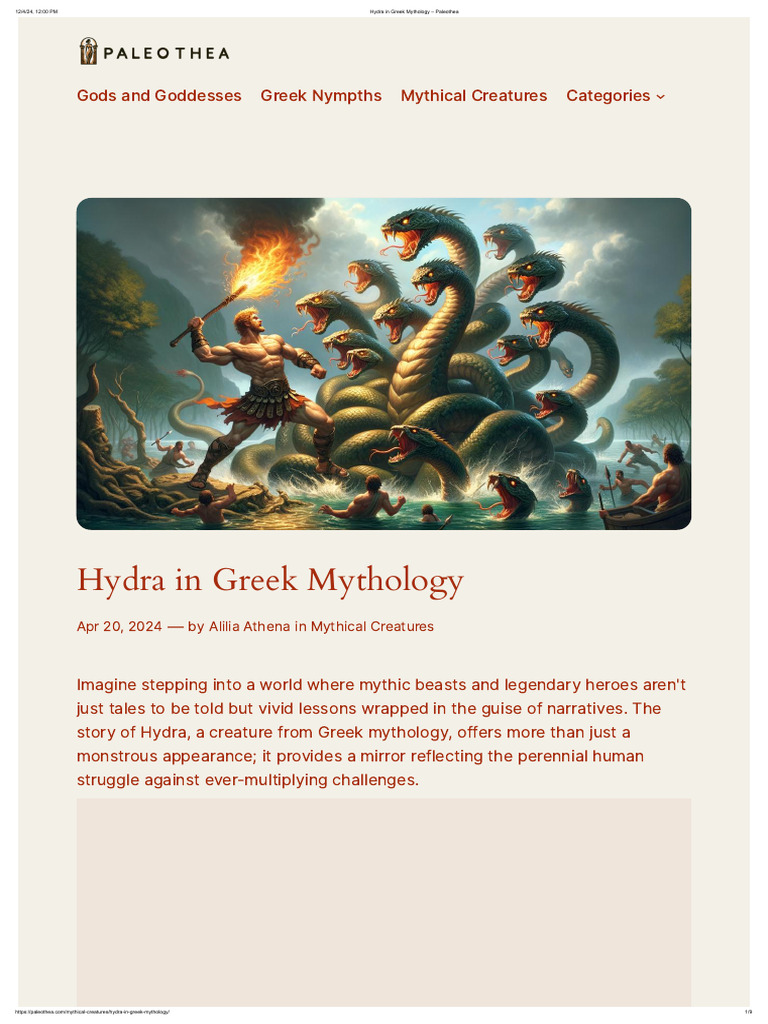 Hydra in Greek Mythology - Paleothea | PDF | Greek Mythology