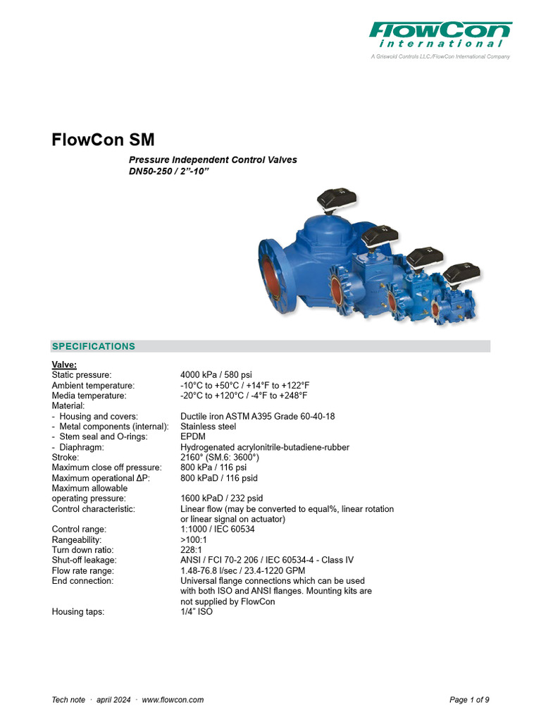 FlowCon SM DN50-250 Tech Note | PDF | Valve | Actuator