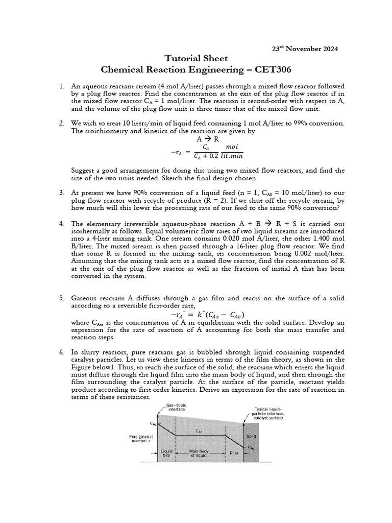 Tutorial Sheet 23.11 | PDF | Reaction Rate | Chemical Reactor