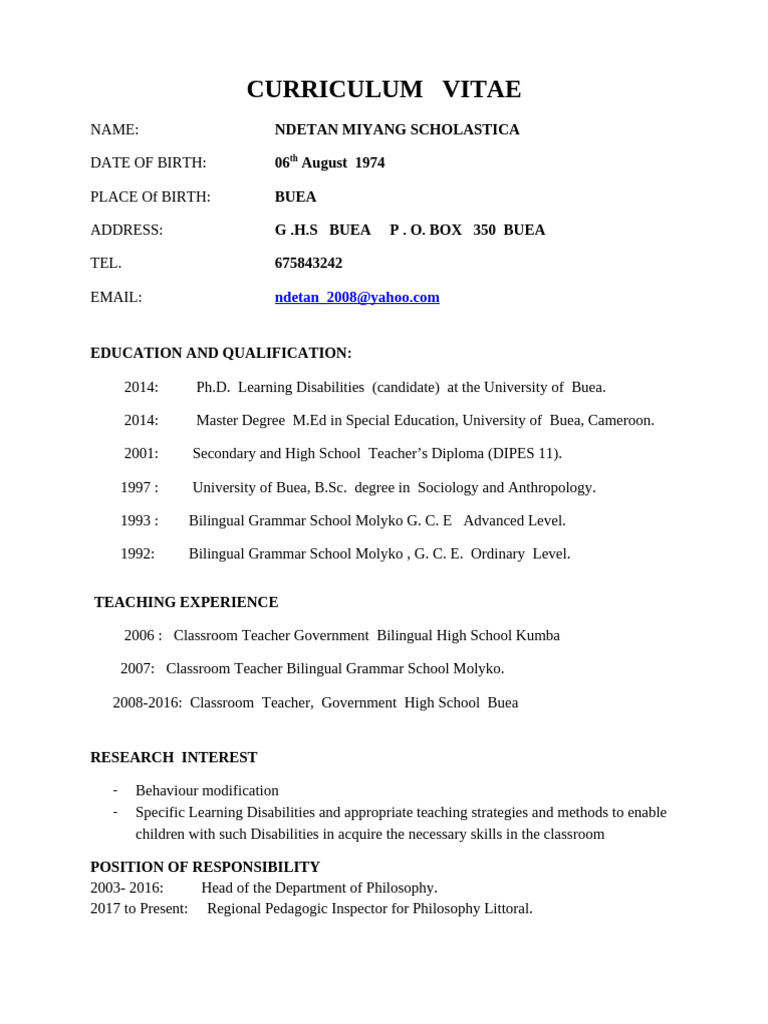 Curriculum Vitae 2016 | PDF