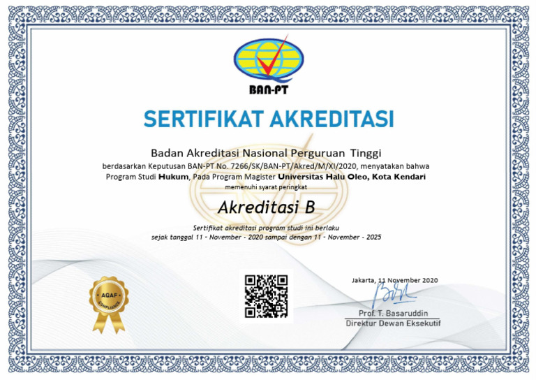 Sertifikat akreditasi S2 Hukum 2020 | PDF