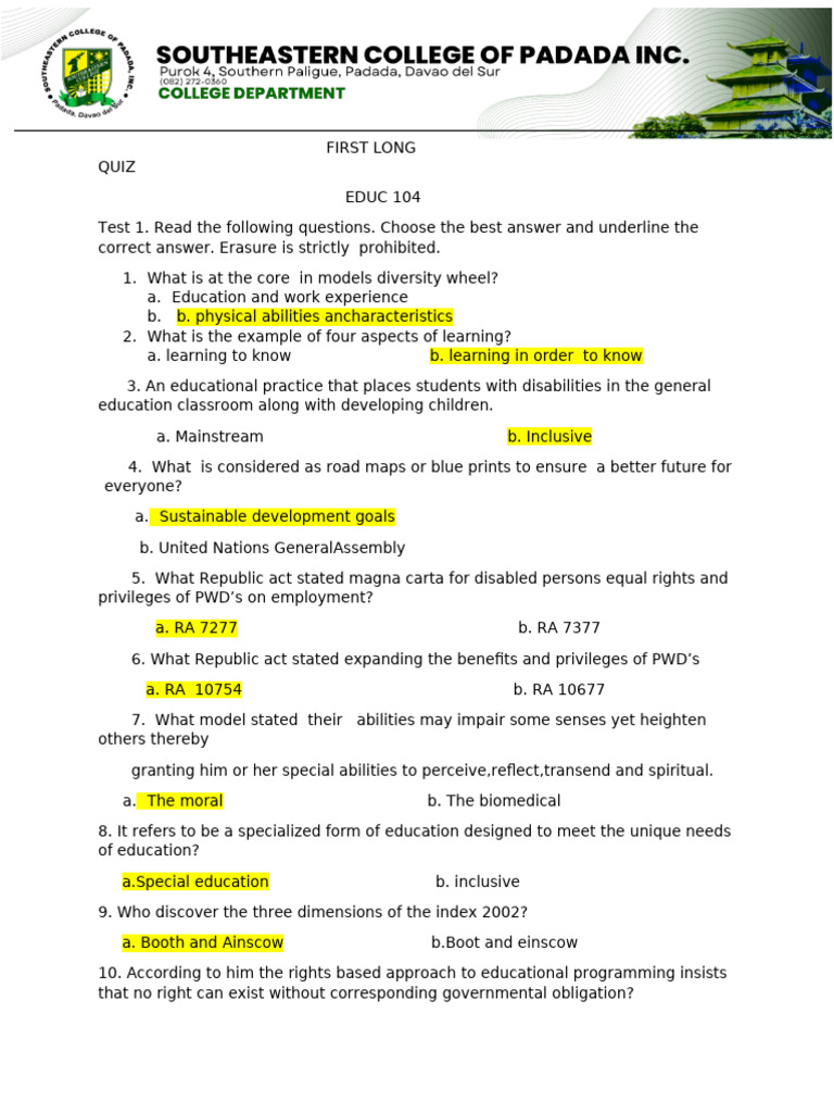 FIRST LONG QUIZ | PDF