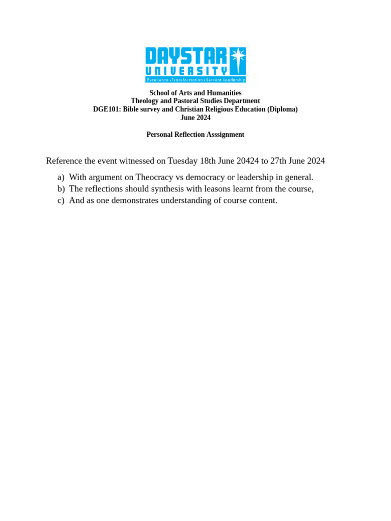 Personal Reflection Assignment | PDF