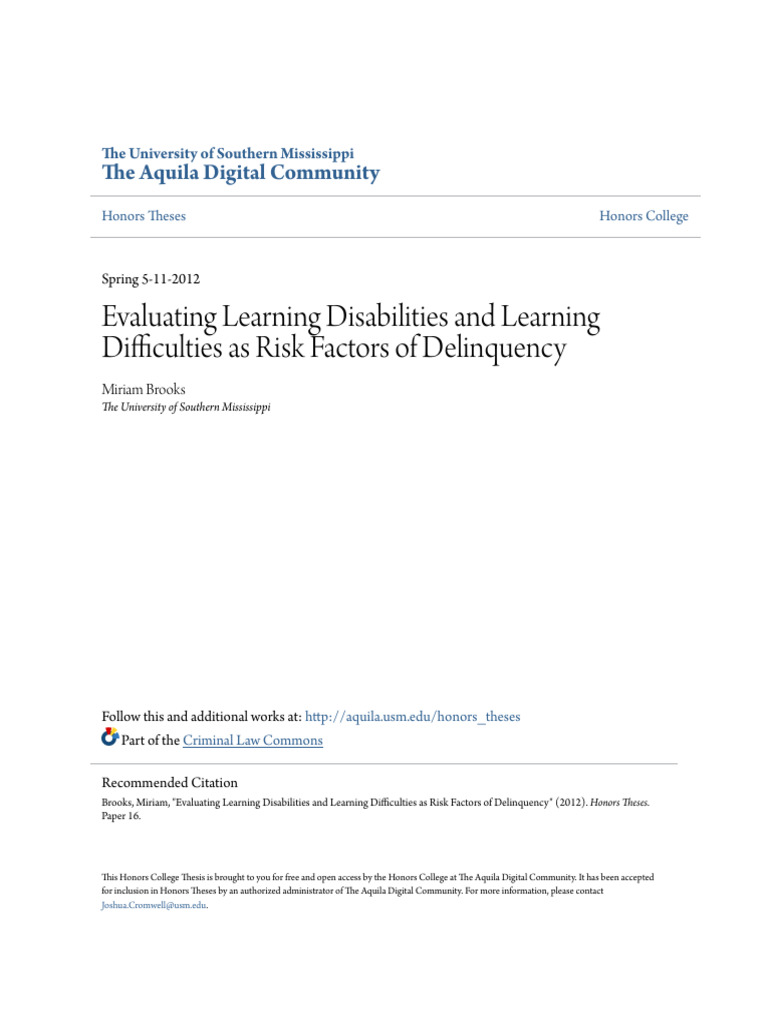 Evaluating Learning Disabilities and Learning Difficulties As Ris | PDF ...