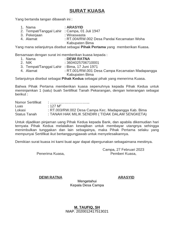 Surat Kuasa Sertifikat Tanah | PDF