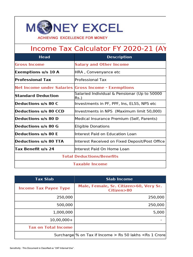 LNT Internal Tax Calculator Guide | PDF | Tax Deduction | Income Tax