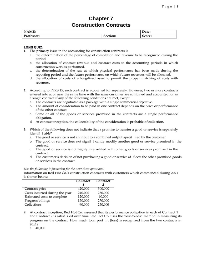 QUIZ Chapter 7 Construction Contracts | PDF