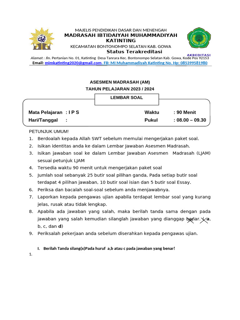 Soal Ips Final Assesment 2024 | PDF