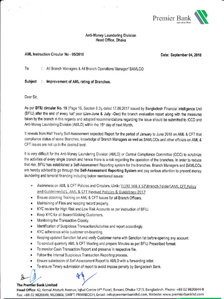 AML Instruction Circular No.05-2018-Improvement of AML Rating of ...