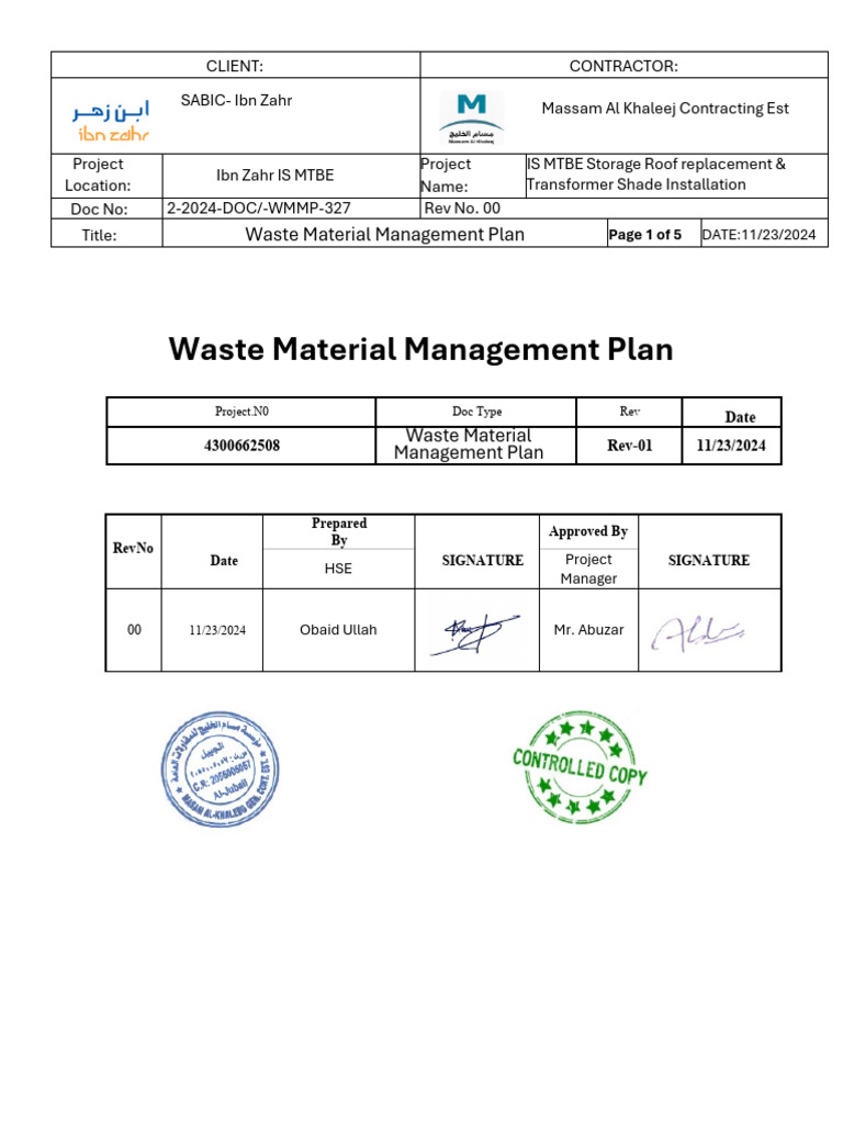 Waste Material Management Plan2-2024-DOC-WMMP-327 | PDF | Waste | Concrete