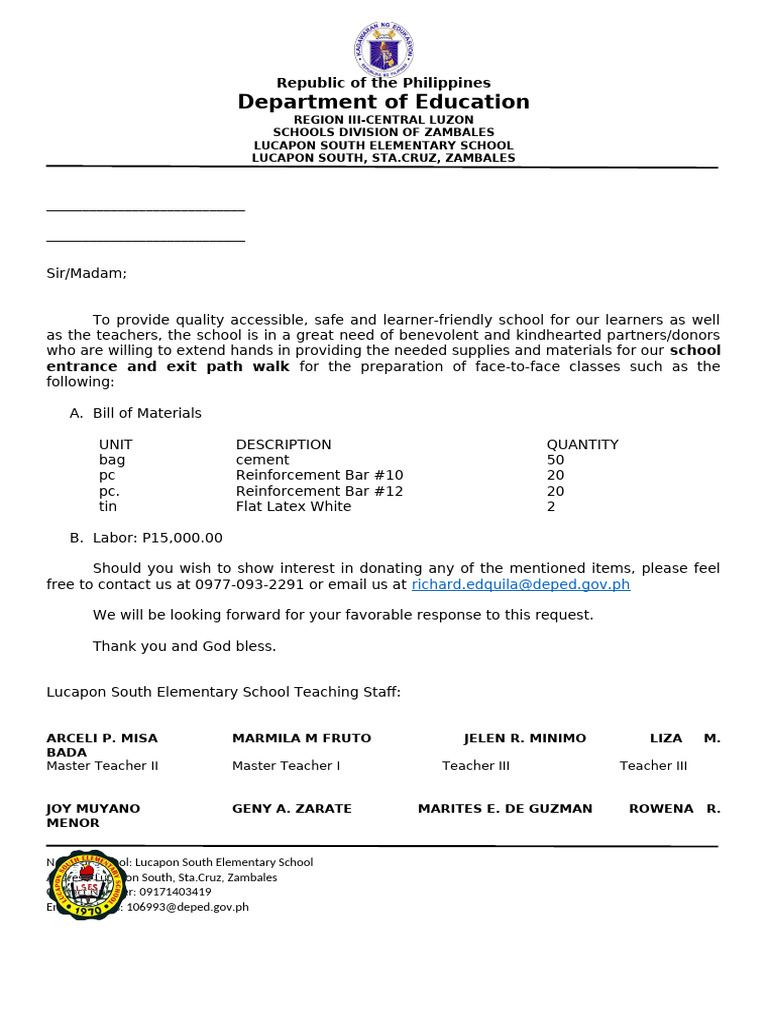 Request for School Signage Support | PDF
